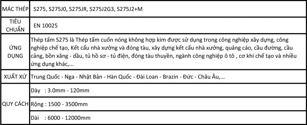 Thép Tấm S275 / S275JR / S275J0 / S275J2G3 / S275J2+M